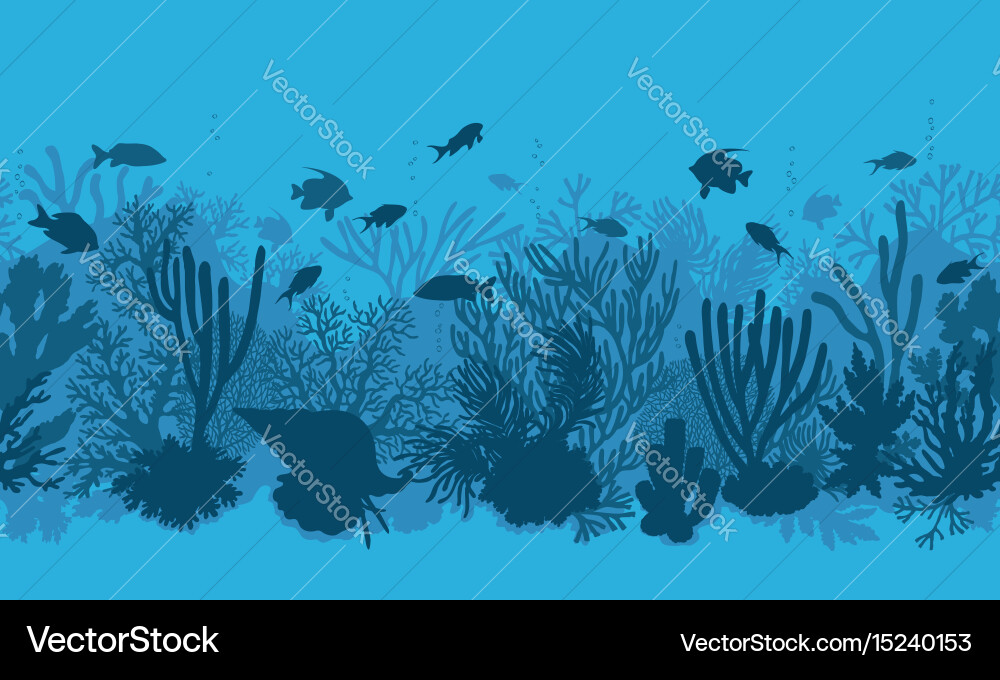 Blue coral reef and fishes pattern Royalty Free Vector Image