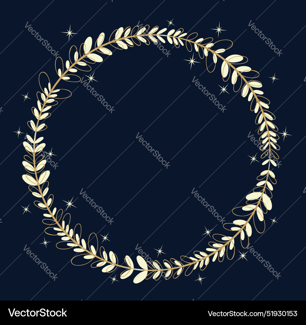 Gold floral round frame with stars Royalty Free Vector Image