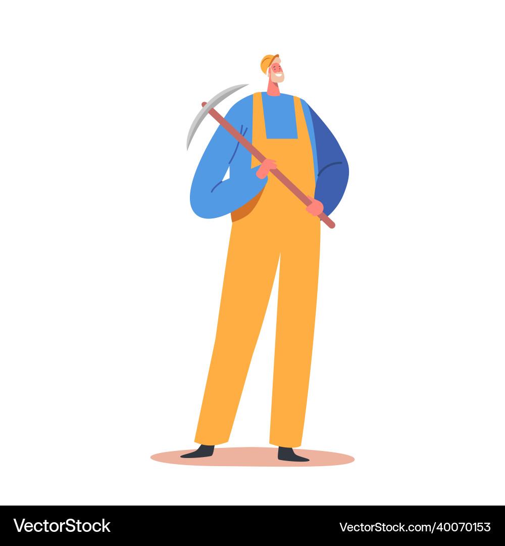 Mineworker in uniform and helmet holding pickaxe Vector Image