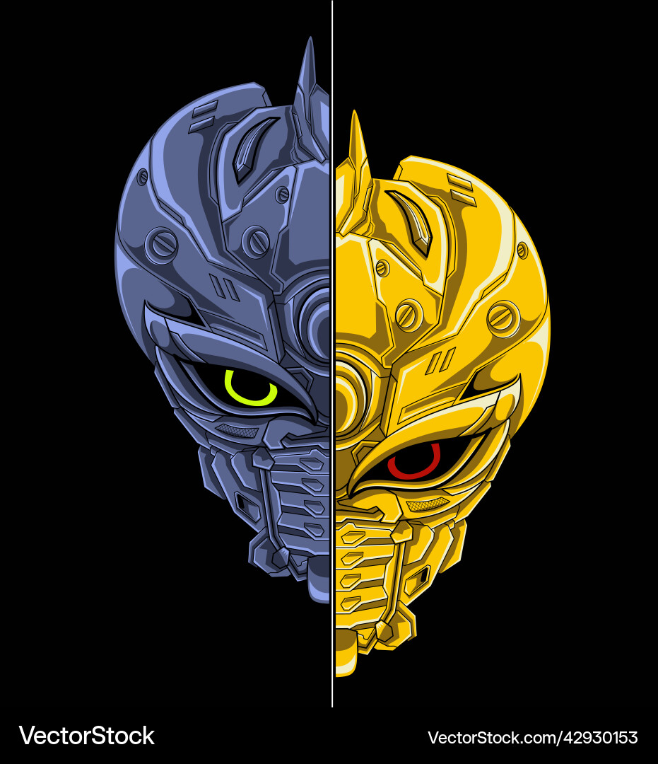 Warrior mecha head artwork Royalty Free Vector Image