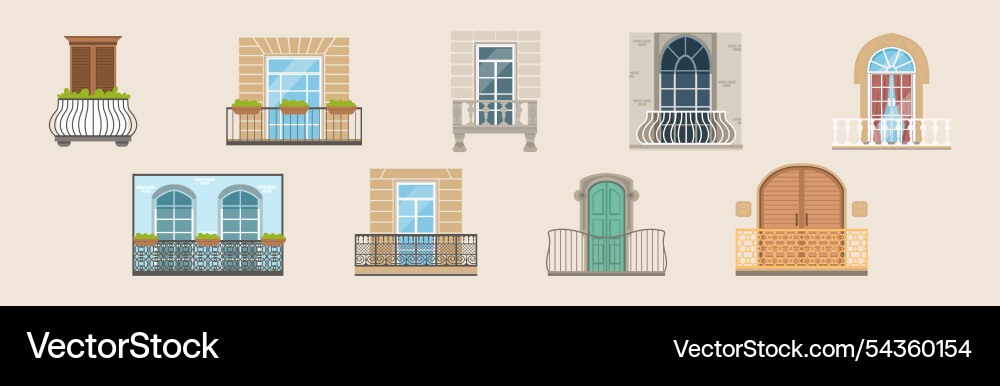 Balcony with windows front view and exterior Vector Image