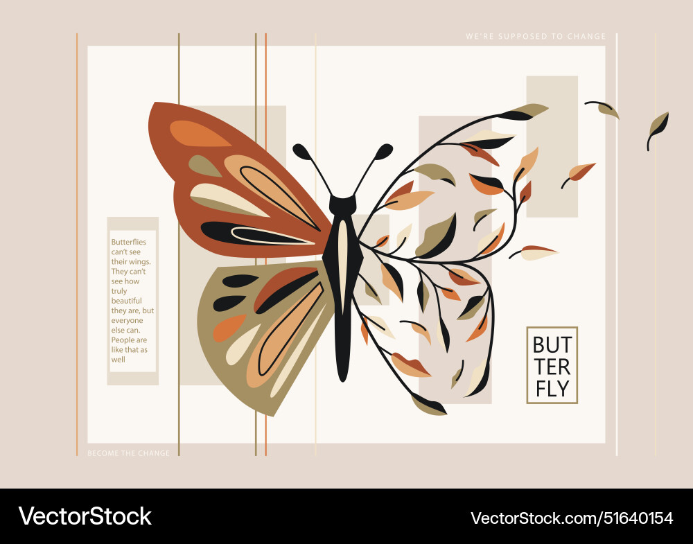Butterfly half leaves flying Royalty Free Vector Image