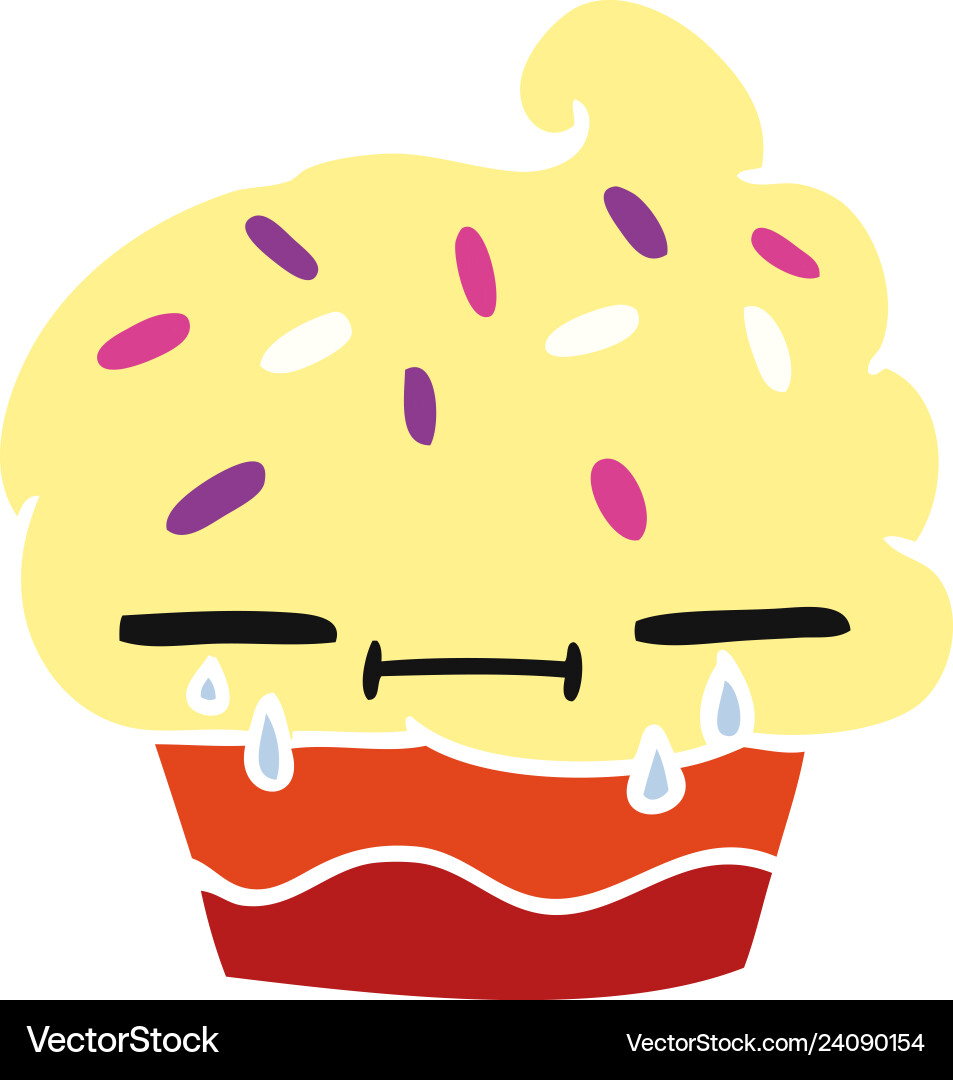 Cartoon of a crying cupcake Royalty Free Vector Image