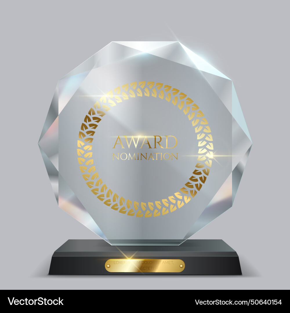 Crystal trophy with golden engraving realistic Vector Image