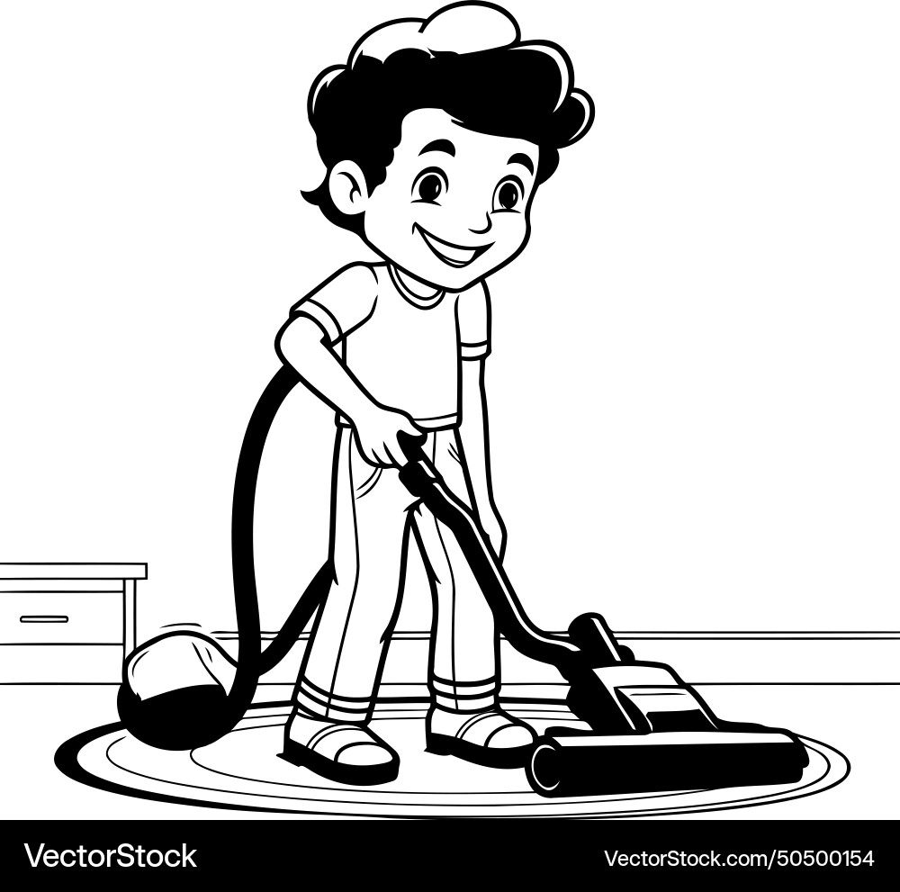 Cute boy with vacuum cleaner graphic design Vector Image