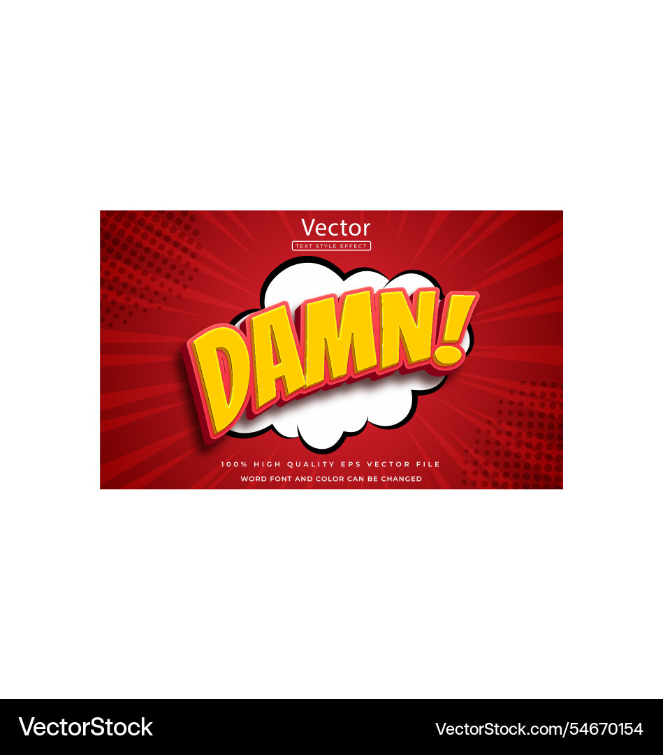 Damn comic 3d editable text effect Royalty Free Vector Image
