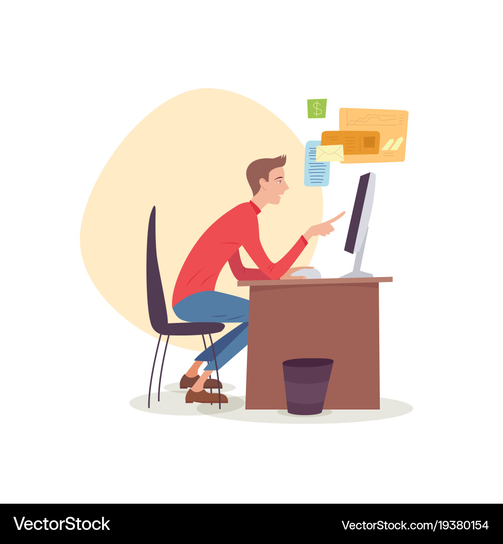 Man sitting in office working with computer Vector Image