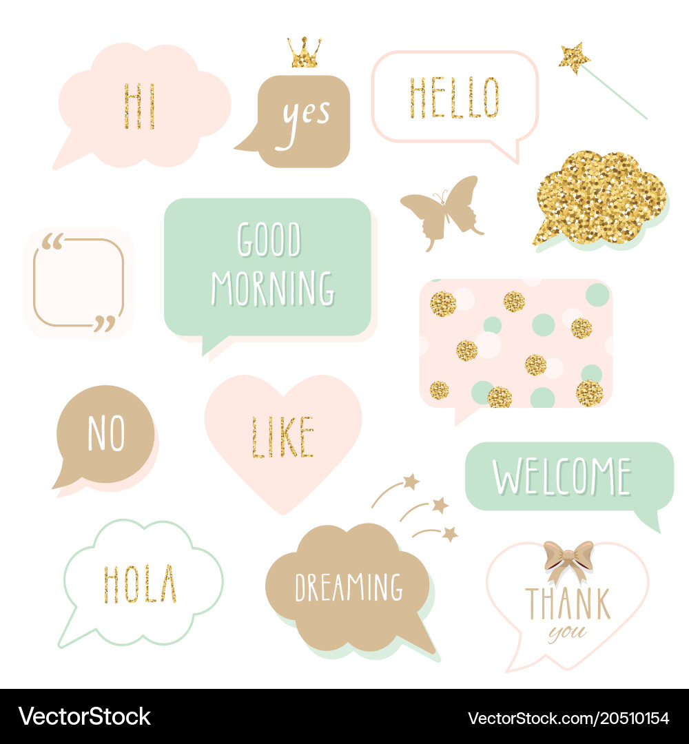 Pink & Gold Glitter Speech Bubbles Royalty Free Vector