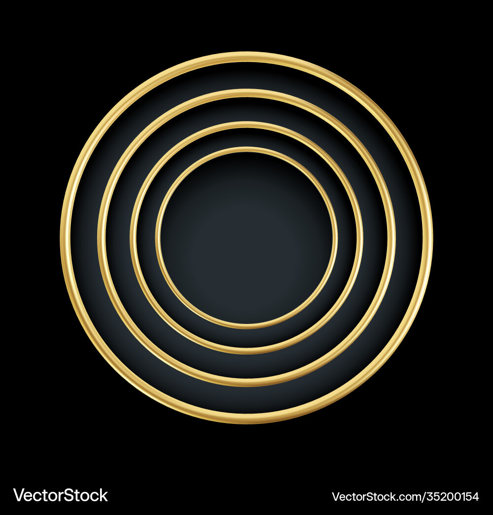 Realistic 3d golden round frame isolated on black Vector Image