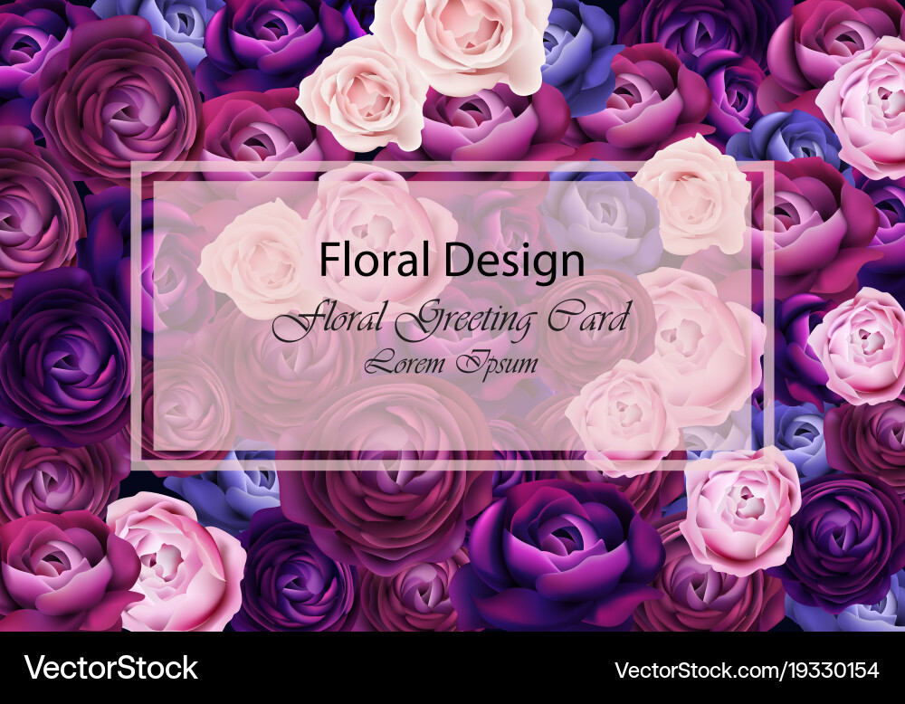 Rose flowers card background blue and violet Vector Image
