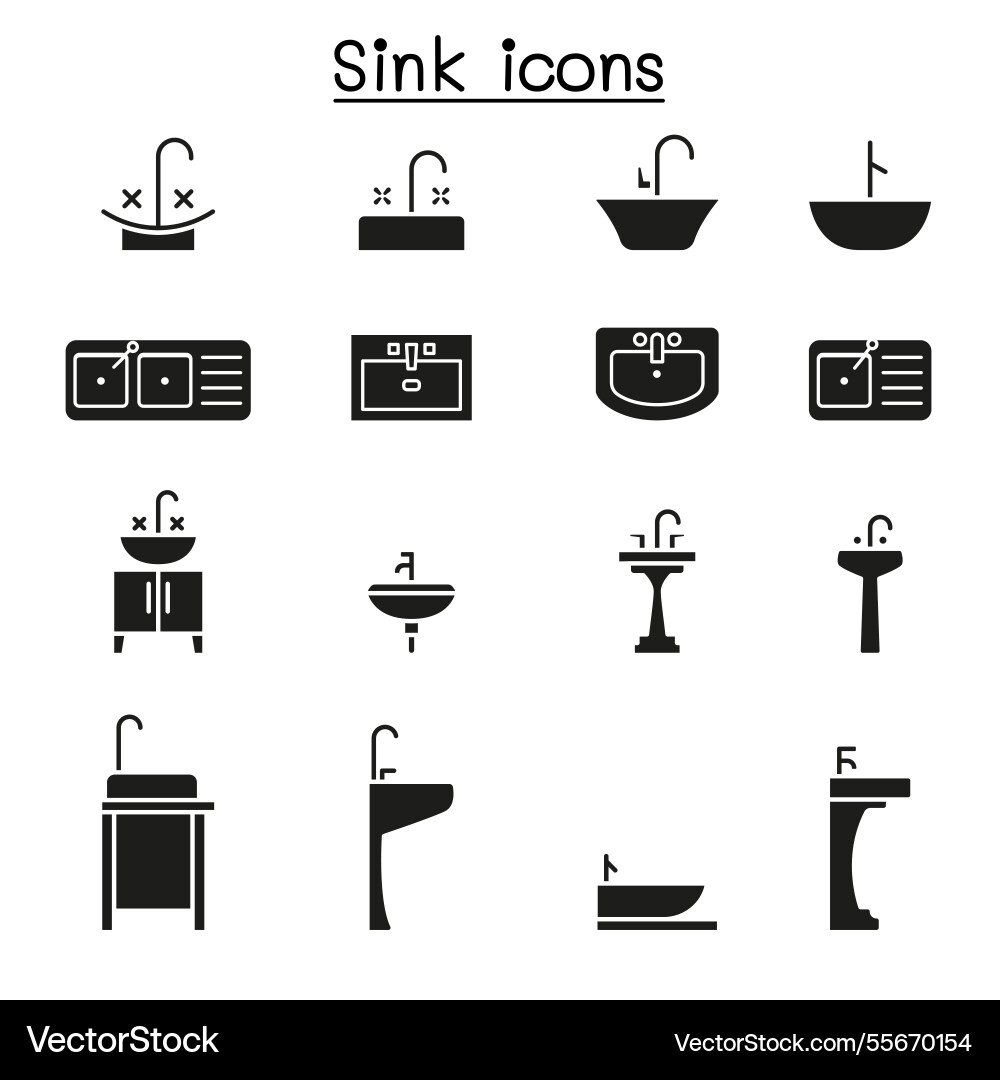 Sink icon set in glyph style Royalty Free Vector Image