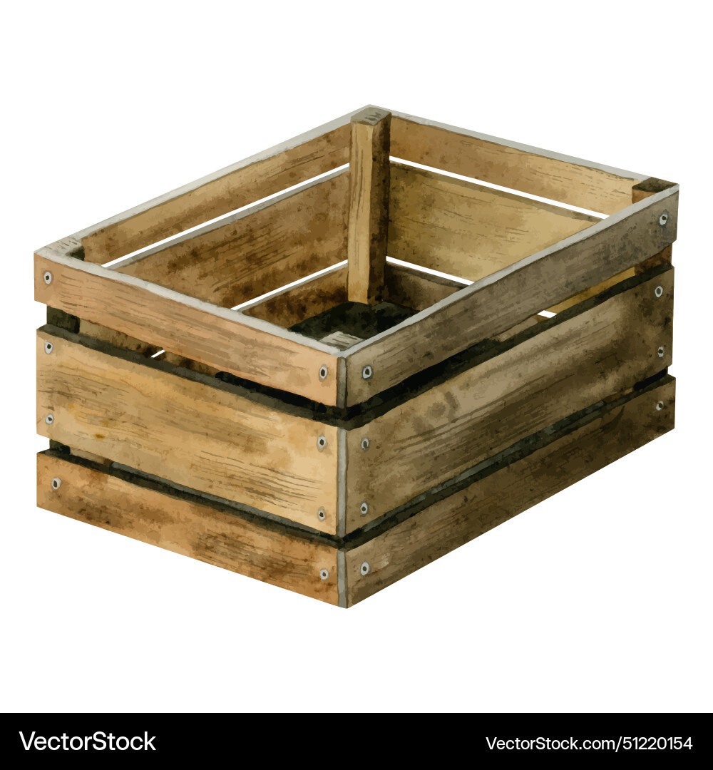 Watercolor rustic wooden crate box Royalty Free Vector Image