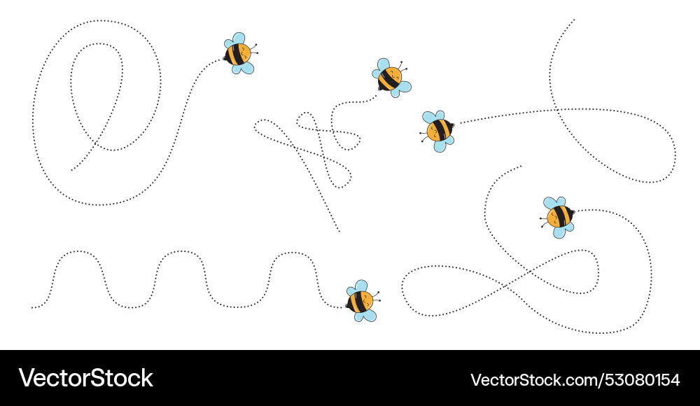 Whimsical bee journeys dotted flight trails Vector Image