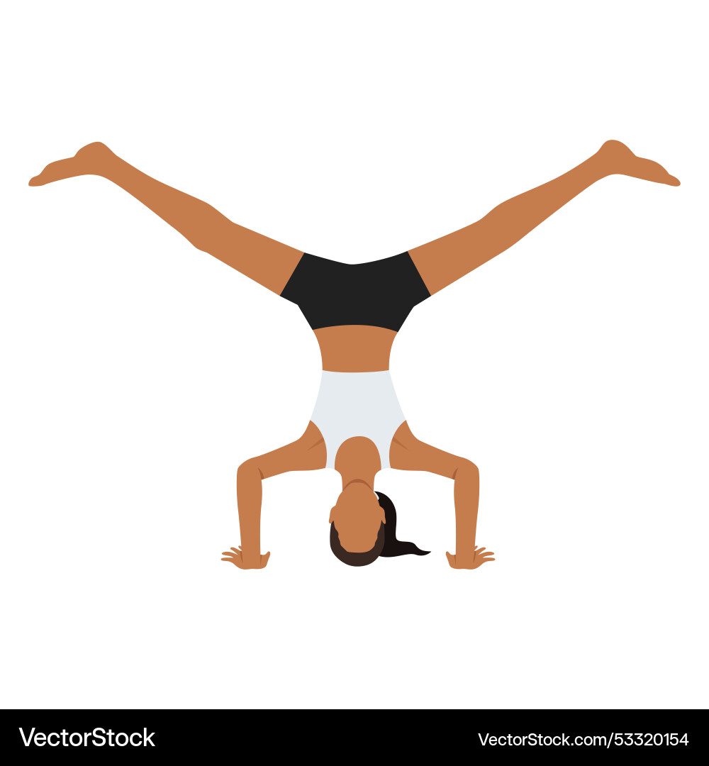 Young woman doing tripod headstand pose wide legs Vector Image
