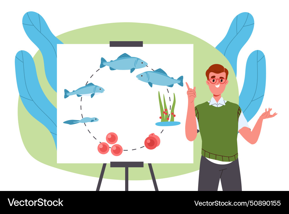 Biologist with fishes concept Royalty Free Vector Image
