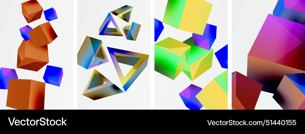 Flying 3d shapes cubes and other geometric Vector Image