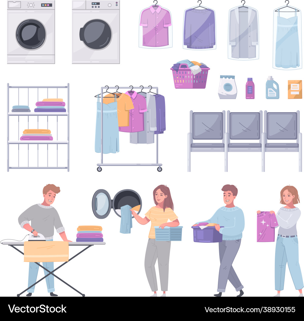 Laundry cartoon set Royalty Free Vector Image - VectorStock