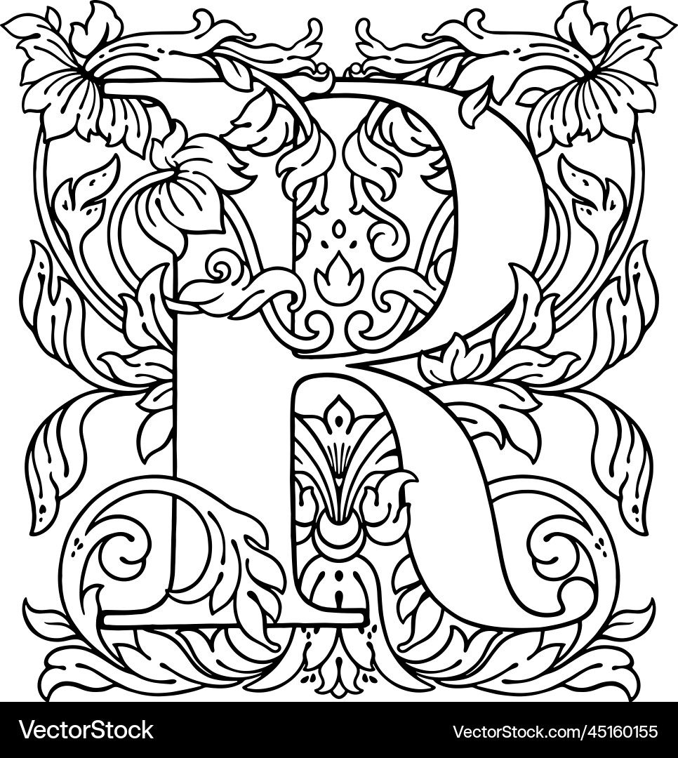 Letter r flower ornament monogram Royalty Free Vector Image