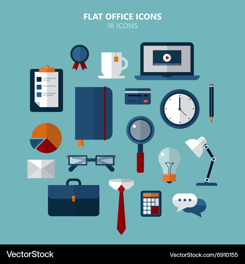 Office icons set in flat style Royalty Free Vector Image