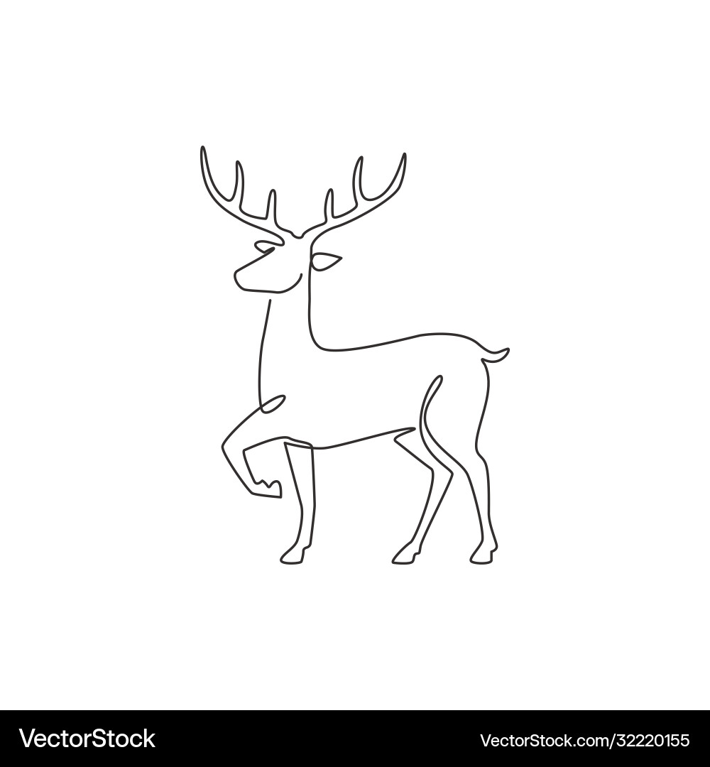 One single line drawing adorable funny deer Vector Image