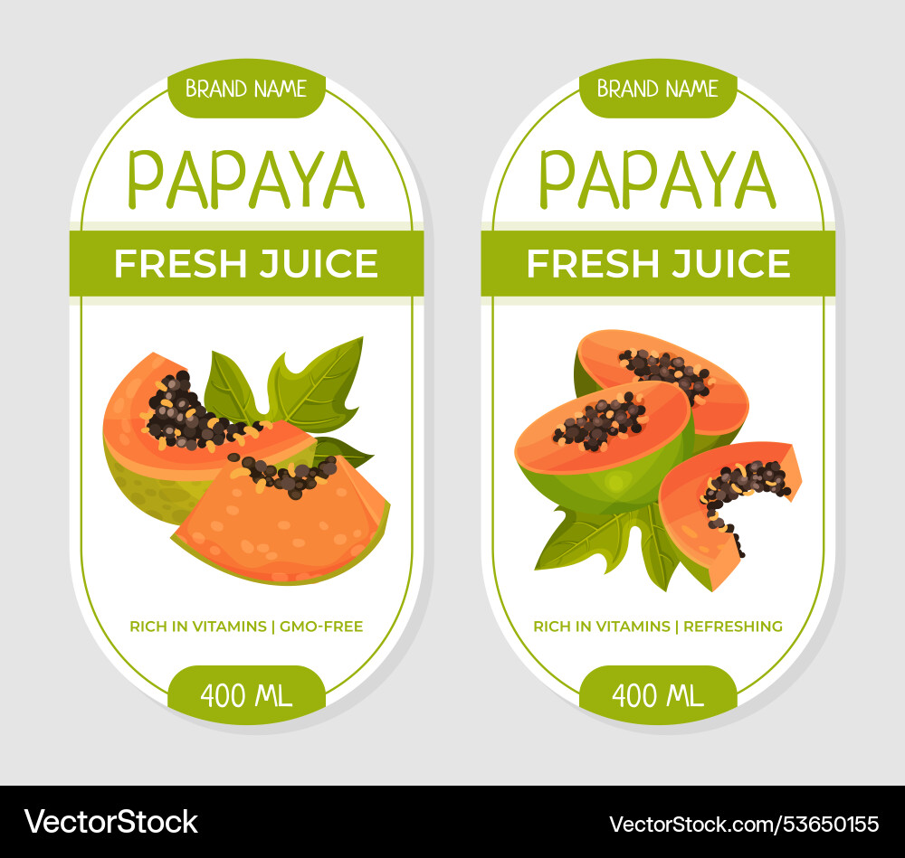 Papaya Fruchtsaft-Label-Design mit Schnitt Vektorbild