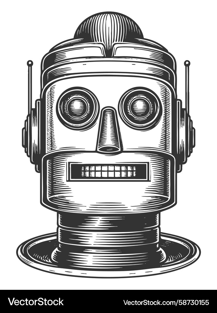 Smiling retro robot engraving Royalty Free Vector Image