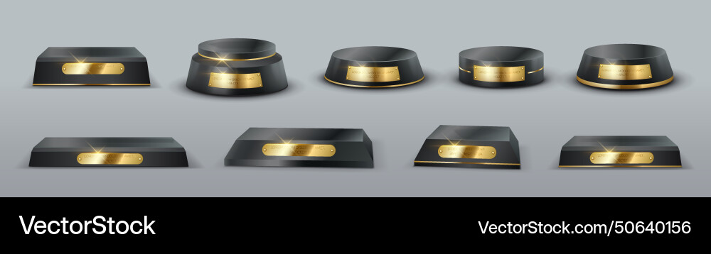 Award trophy podiums with golden tag set Vector Image