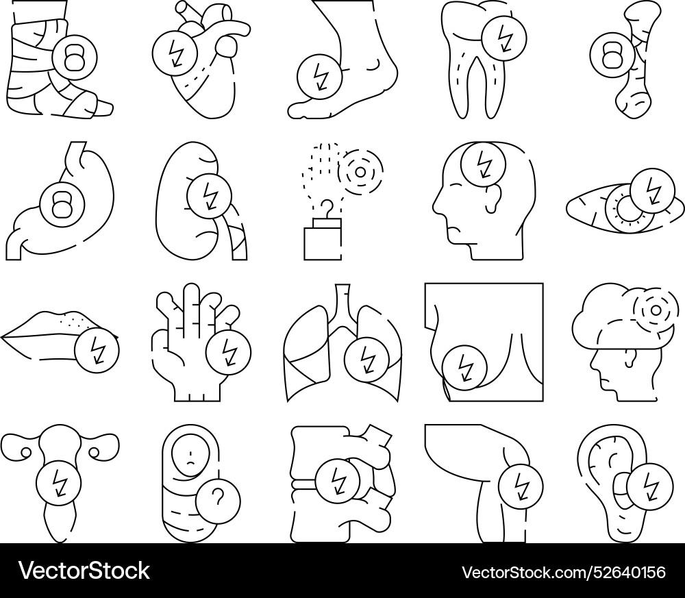 Body aches problem collection icons set Royalty Free Vector