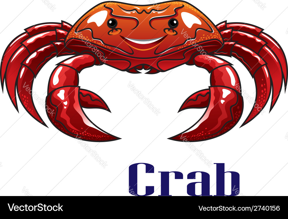 Cartoon red crab with big claws Royalty Free Vector Image