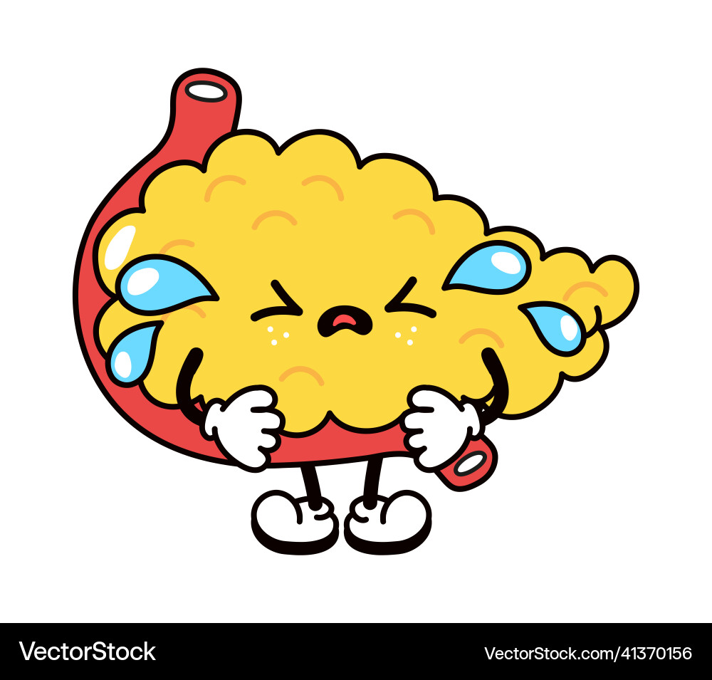 Cute funny crying sad pancreas character hand Vector Image
