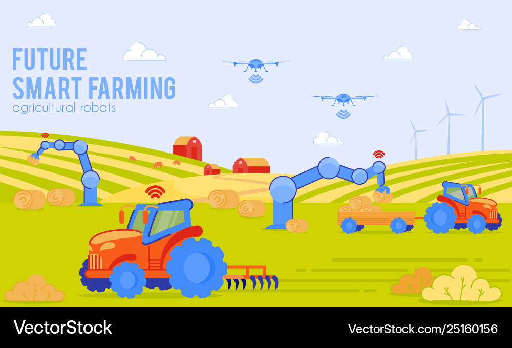 Future smart farming agricultural robots flat Vector Image