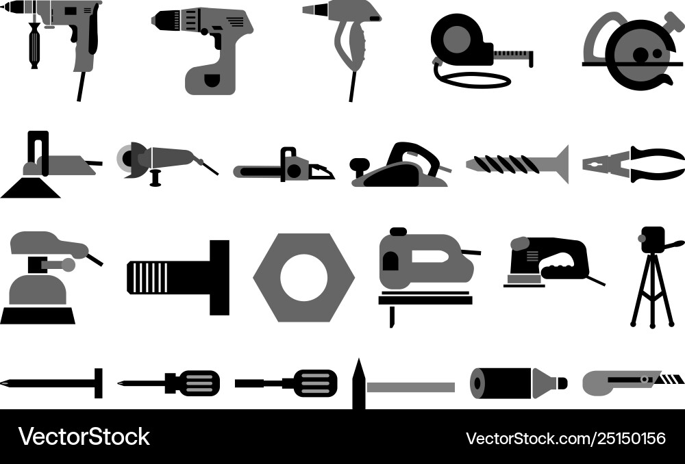 Power tool icons set black and white Royalty Free Vector