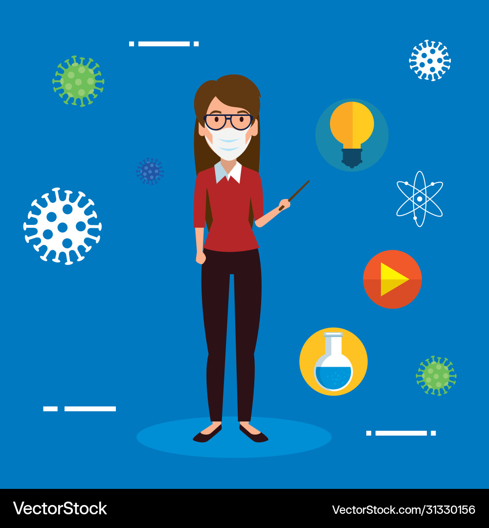 Teacher female using face mask with education Vector Image