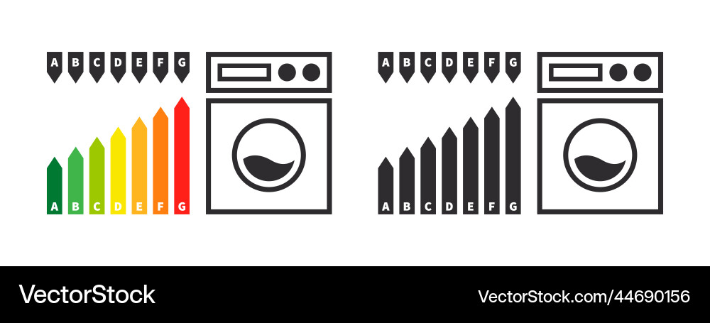 Washing machine energy efficiency icons Royalty Free Vector