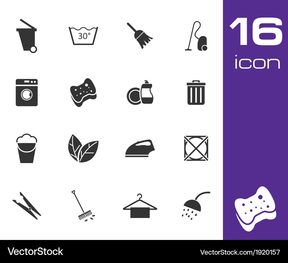 Black cleaning icons set on white background Vector Image