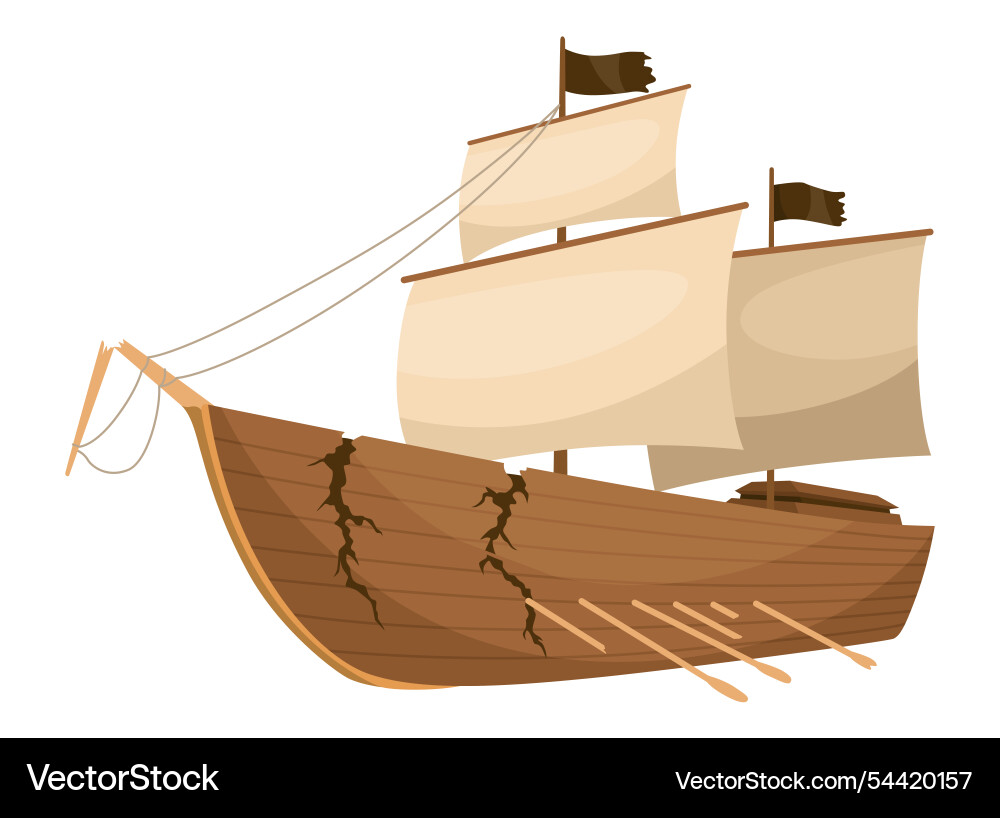 Broken ship icon cartoon wooden battered Vector Image