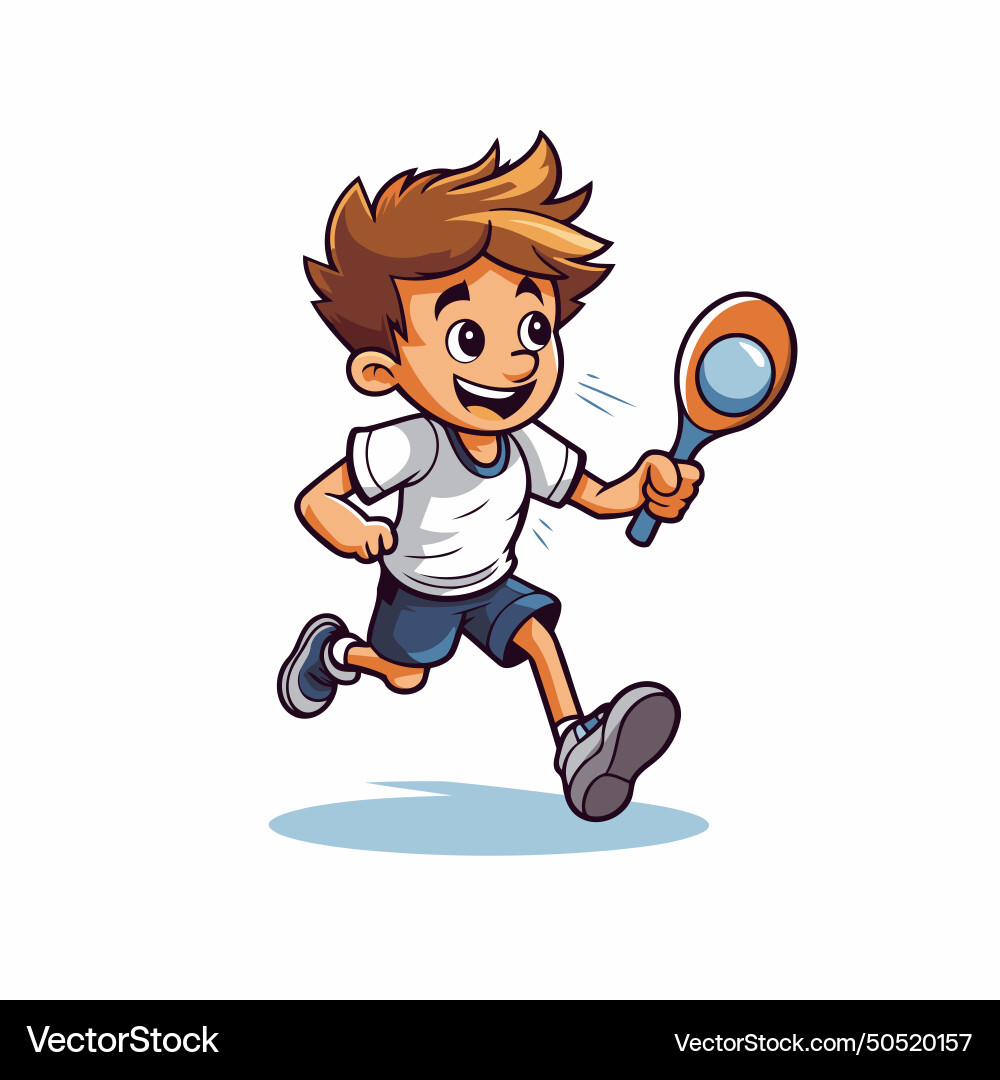 Cartoon boy playing badminton on white background Vector Image