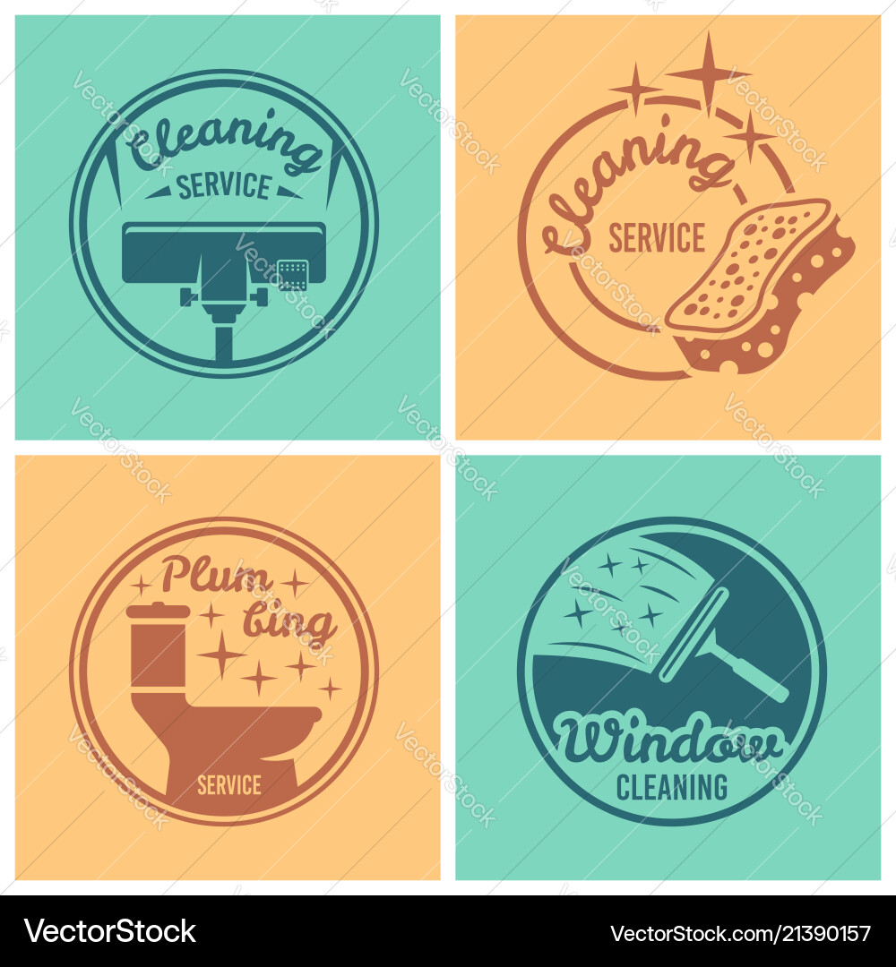 Cleaning service set of round badges Royalty Free Vector