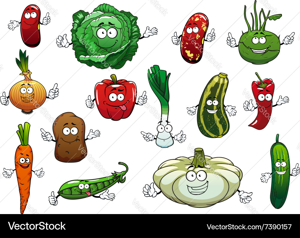 Happy cartoon fresh vegetables characters Vector Image