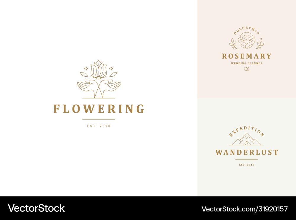 Line logos emblems design templates set Royalty Free Vector
