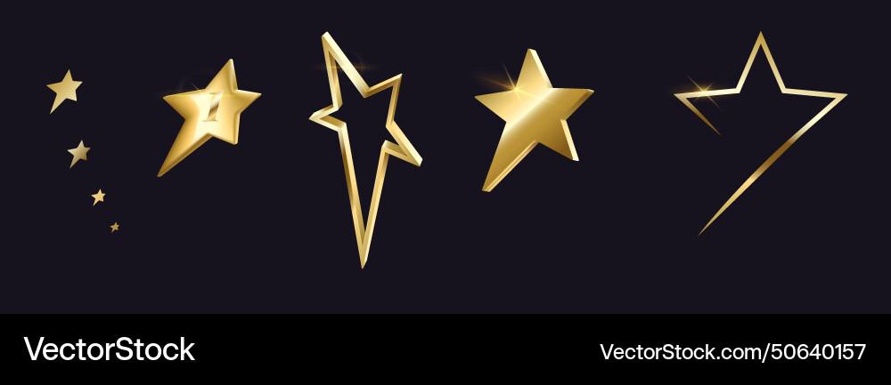 Shining golden stars realistic set Royalty Free Vector Image