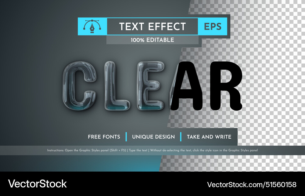 Clear editable text effect graphic style mockup Vector Image