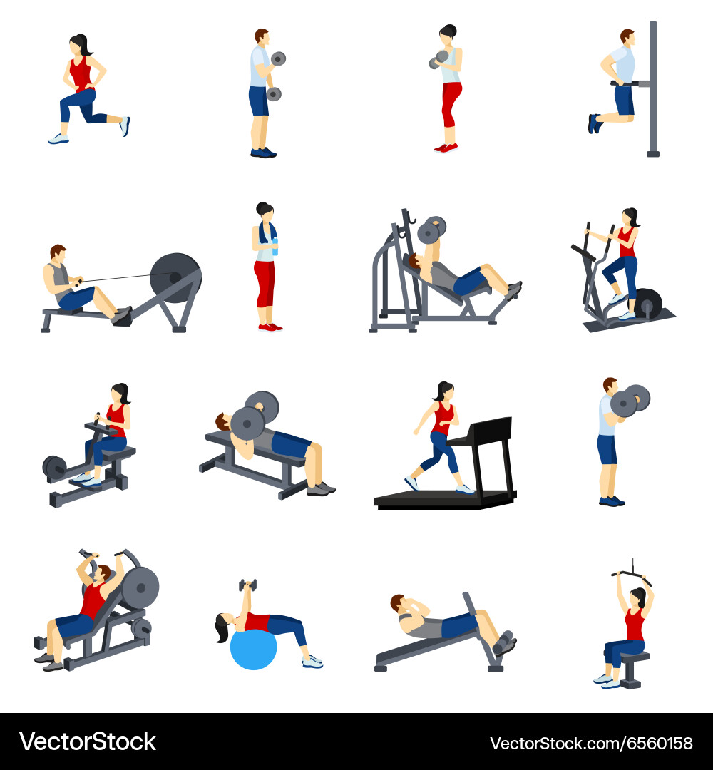 Fitness gym training icons set Royalty Free Vector Image