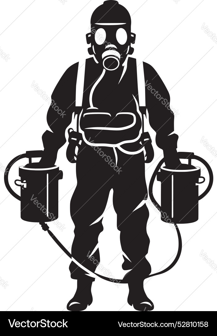 Fume fighter fumigating man emblem logo pest Vector Image