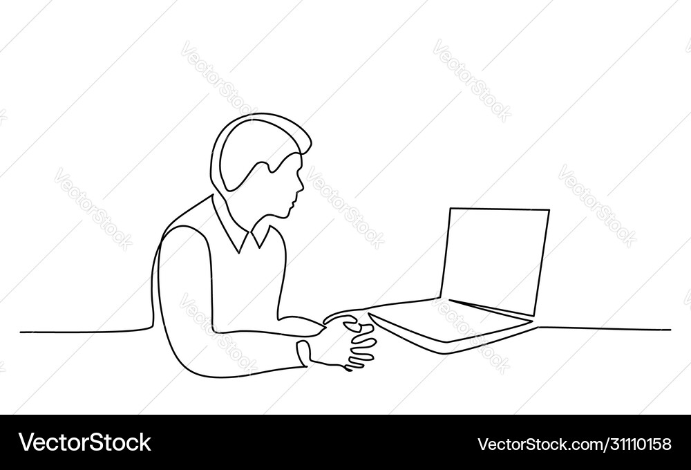 Man looking for ideas in notebook line drawing Vector Image