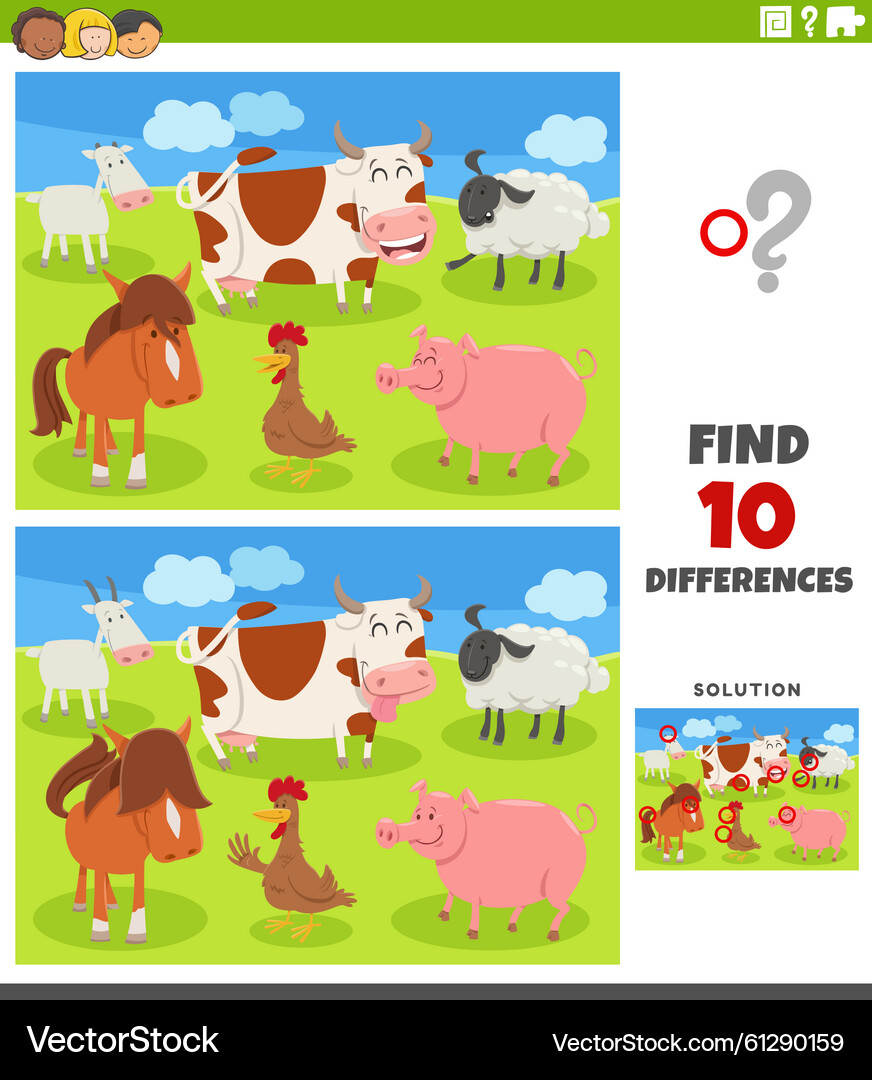Farm Animal Differences Puzzle – Royalty-Free Vector | VectorStock