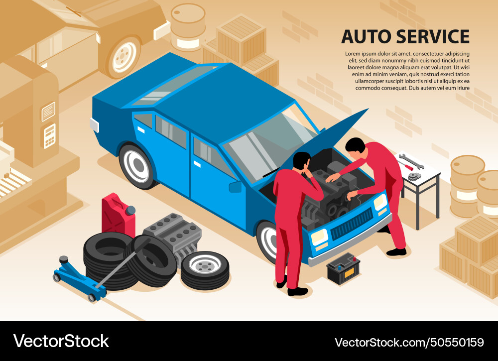 Isometric auto service background Royalty Free Vector Image