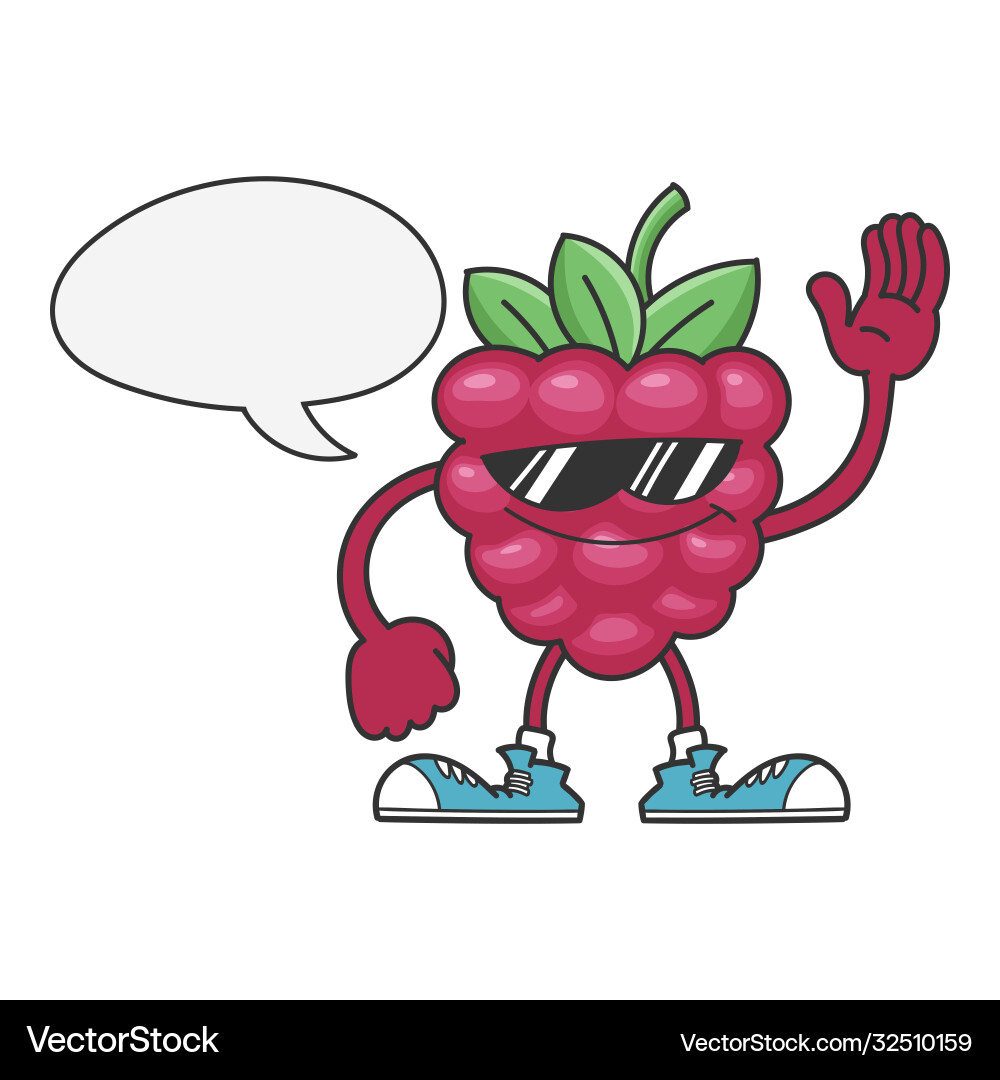 Raspberry with sunglasses cartoon character Vector Image