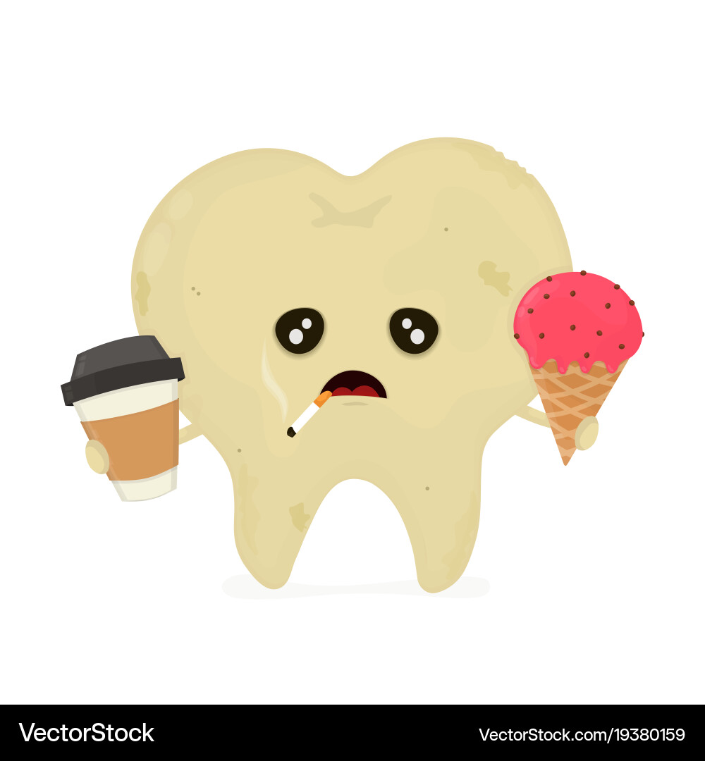 Sad sick dirty unhealthy tooth Royalty Free Vector Image
