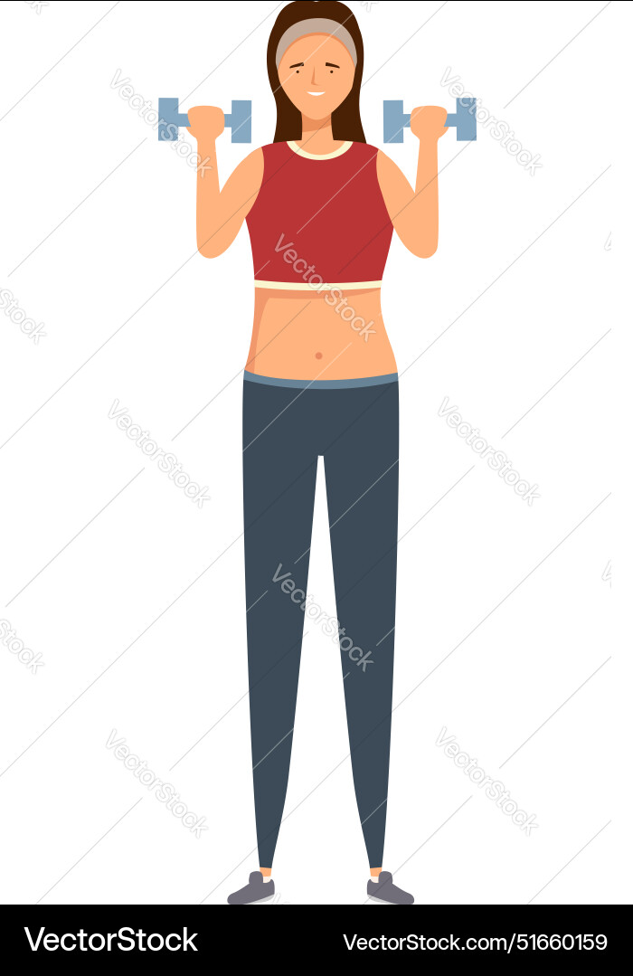 Smiling sportswoman lifting dumbbells during Vector Image